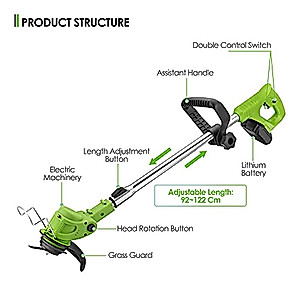 Brush Cutter Cordless Grass Trimmer,Pokytcox 24 V Lawn Trimmer Garden Tools for Weed-Whacking