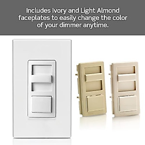 Leviton IllumaTech Dimmer Switch for Dimmable LED, Halogen and Incandescent Bulbs, IPL06-10Z, White with Ivory and Light Almond Faceplates