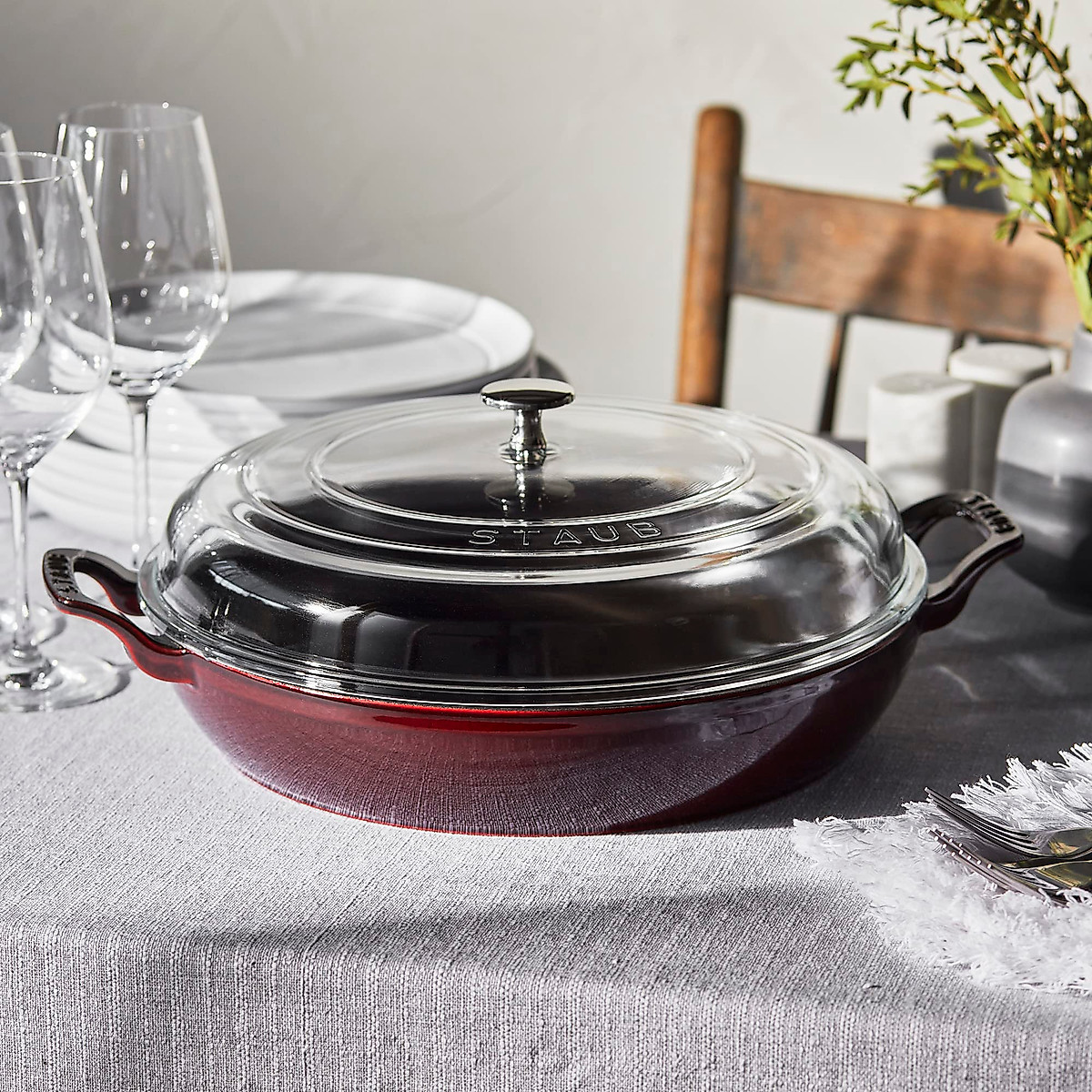 Staub Cast Iron 3.5-qt Braiser with Glass Lid - Grenadine