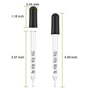 Glass Liquid Droppers - 20PCS 1ml Glass Dropper with Black Suction Bulb for Eye Medicine Drops, Essential Oil, Crafts, Skincare, Scientific Experiments, Measuring and Transferring