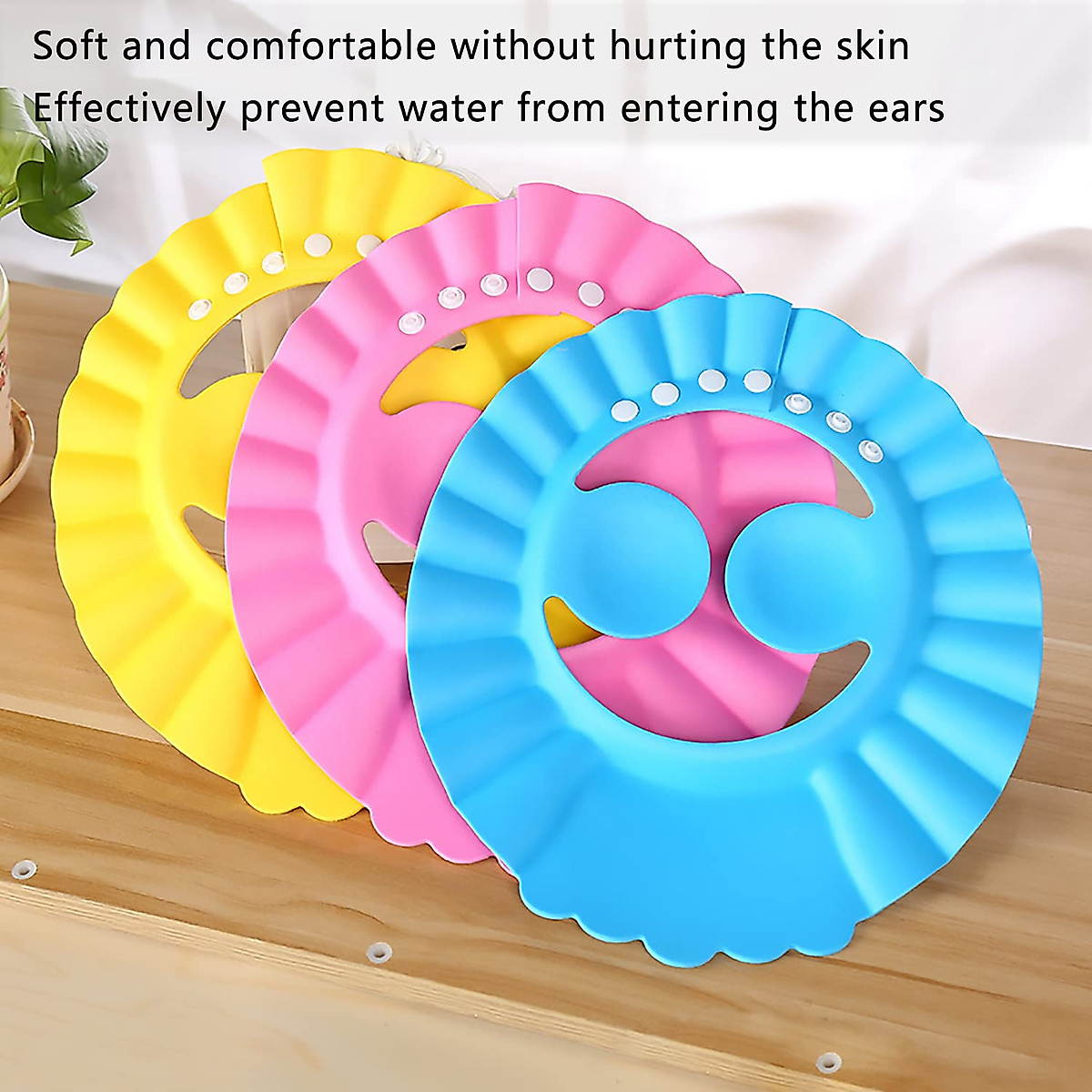NEPAK 6PCS 3 Color Adjustable Bath Shampoo Cap,Baby Shower Cap,Adjustable Children's Sun Hat,Children's Shampoo Shield Hat with Ear Protection,Used for Baby Bath and Shampoo Safety