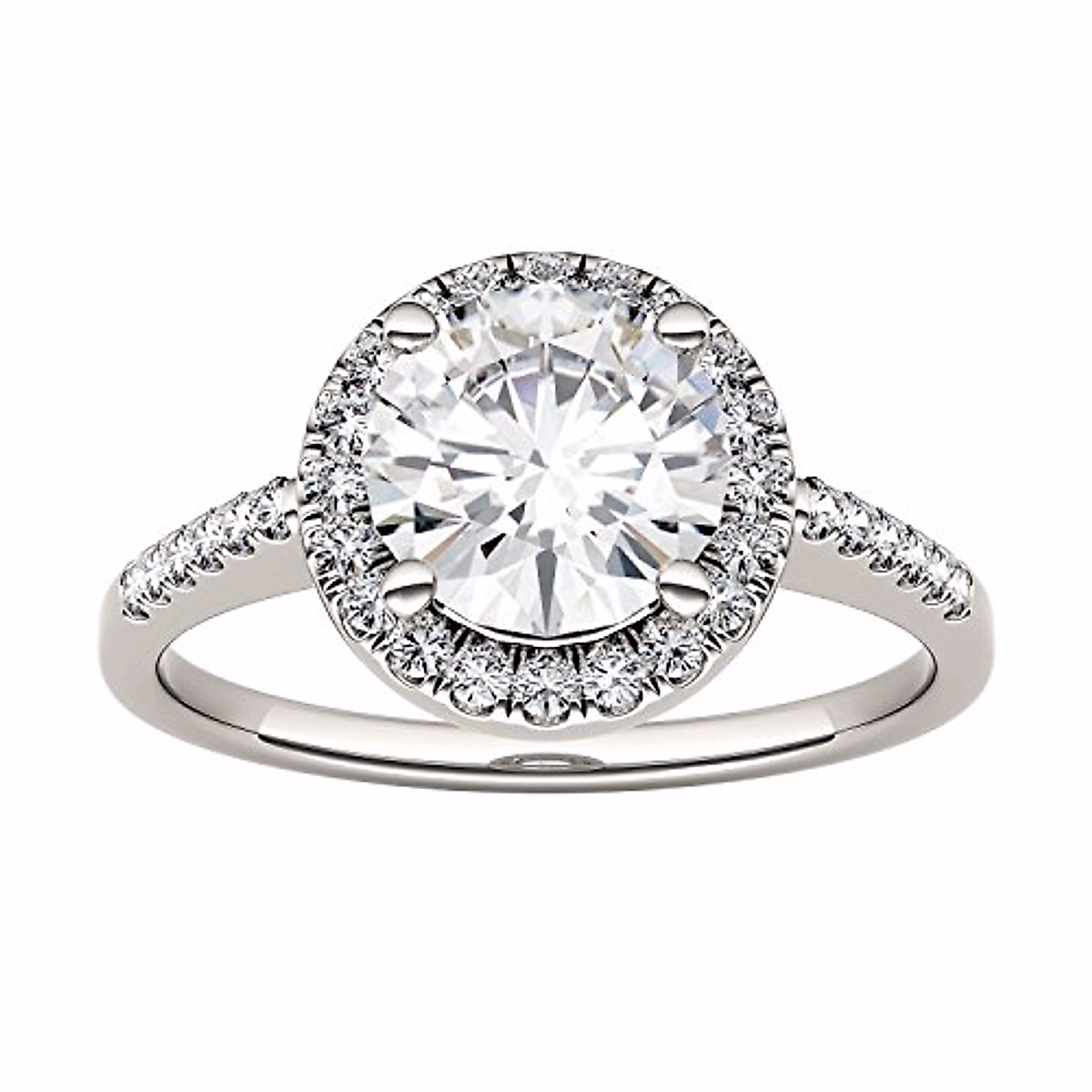 Charles & Colvard Created Moissanite 7.5mm Round Cut Engagement Ring for Women | 1.82 cttw DEW | Lab Grown | Solid 14K White Gold with Rhodium | Size 6