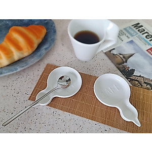 Coffee Spoon Rest for Coffee Bar Accessories, Small Spoon Rest for Coffee Station, Ceramic Tea Spoon Rest Tea Spoon Holder Teaspoon Rest (White, CAFE Pattern)