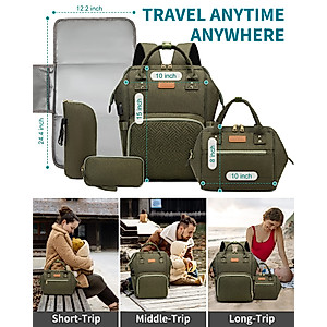 SofLiv Baby Diaper Bag Backpack Purse Sets Double Diaper Bags for Mom Dad, Stylish Baby Bags for Boys Girls with Changing Pad, Stroller Straps, USB Charging Port, Easy to Travel, (M, Army Green)