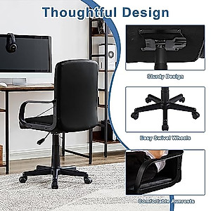 VECELO Home Office Desk Chair with Armrests,Mid Back Adjustable Height, 360-Degree Swivel, 330 Pound Capacity, Black, Set of 1