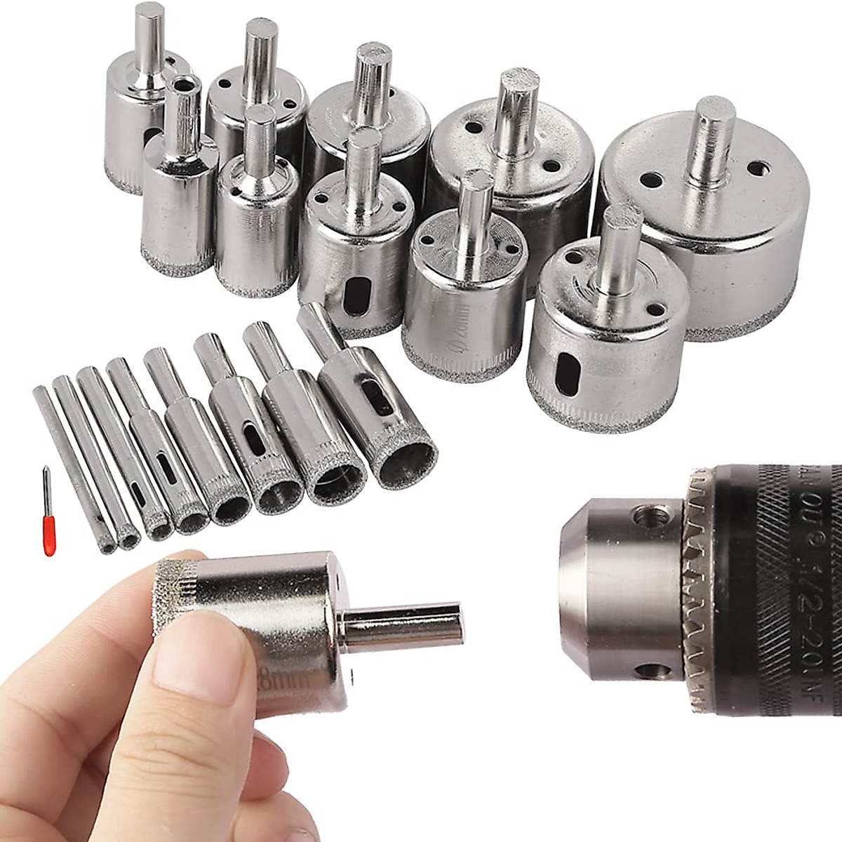 JOHOUSE Diamond Drill Bit Set, 18PCS Hole Saw Set for Granite Stone, Glass, Porcelain, Marble