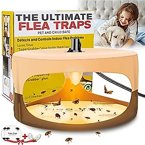 Flea Trap Indoor, Sticky Bed Bug Trap Indoor Pest Control Trapper Insect Killer 2 Glue Discs Light Bulbs