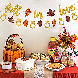Fall in Love Banner Autumn Maple Leaves Garland for Fall Themed Wedding Engagement Bachelorette Bridal Shower Bride to be Valentines Thanksgiving Day Party Supplies Gold Glitter Decorations