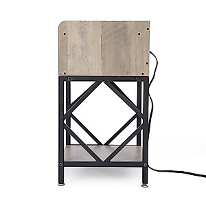 Gecheer Set of 2 Wood Nightstand, Farmhouse End Table with Charging Station, USB Ports, Cabinet, and Shelf, Sofa Bed Side Table for Bedroom Living Room, Adjustable Foot Pads, Rustic Gray