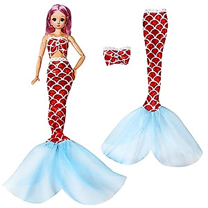 lausomile 11.5 Inch Doll Clothes - Fashion Doll Clothes Dresses for Girls - 11 Pcs Dolls Swimsuit Mermaid Clothes and Accessories with Mermaid Tail Bikini Top Swimwear for 11.5 Inch Dolls Girl Gifts