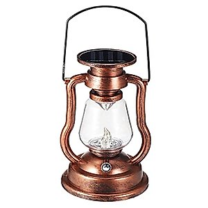 Solar Lantern Outdoor Hanging Solar Lights Dancing Flame Christmas Decor Vintage Led Waterproof Camping Lamps Landscape Decor for Table Patio Garden Yard Pathway Porch (Copper)