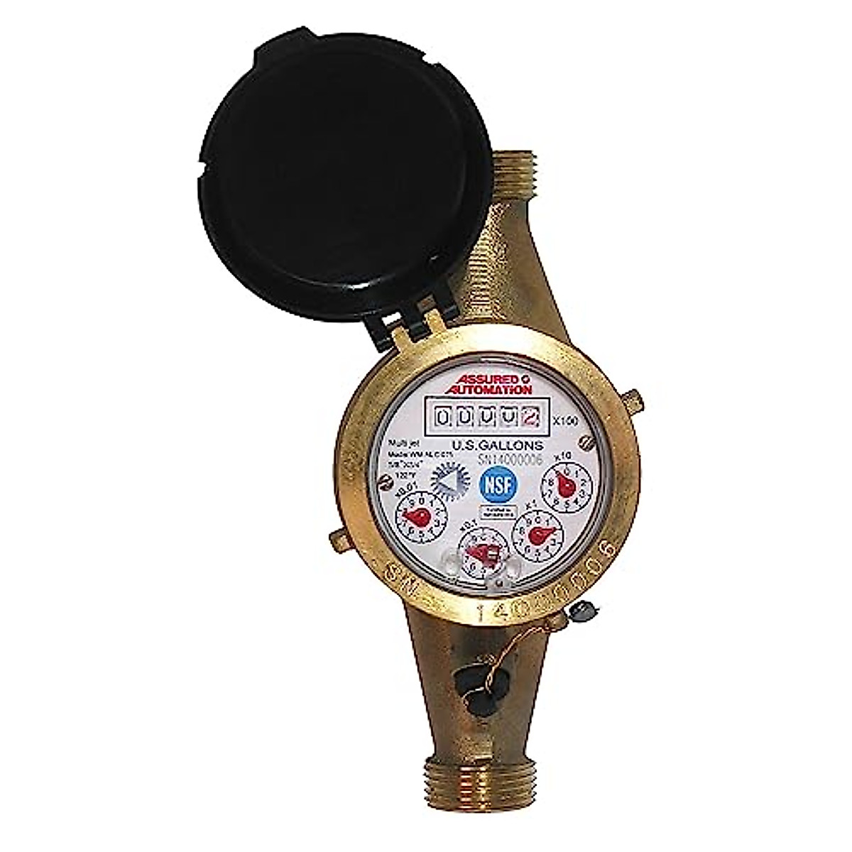 3/4” Water Meter: Lead Free Brass, NSF Certified, Multi-Jet, Gallons (Horizontal Installation)