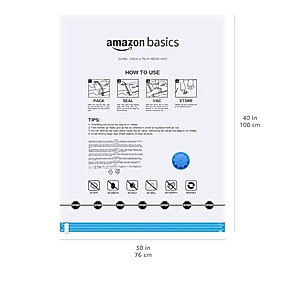 Amazon Basics Vacuum Compression Space Saving Storage Bags with Hand Pump, Jumbo, Pack of 6, Clear