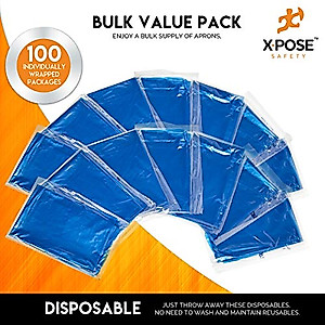 Xpose Safety Plastic Disposable Aprons - Individually Packaged Durable 1 mil 24" x 42" (100, Blue)