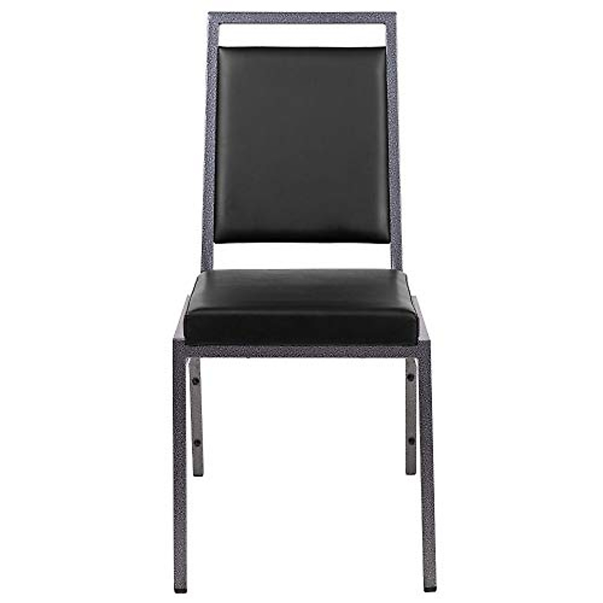 Flash Furniture 2 Pack HERCULES Series Square Back Stacking Banquet Chair in Black Vinyl with Silvervein Frame