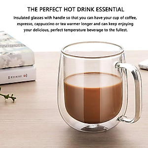 HKKAIS 8.5OZ Glass Coffee Mug, Double Walled Tea Cups, Clear Borosilicate Glass Mug for Latte, Cappuccino, Tea, Beverages, Ice Coffee, Double Wall Insulated Coffee Cup with Handle