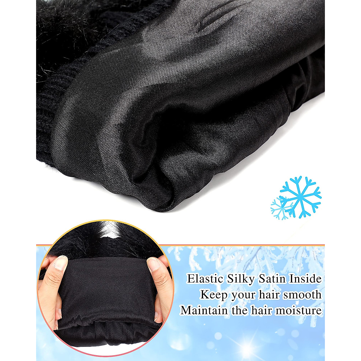 2 Pieces Satin Lined Winter Hats Women Pom Beanies Winter Knitted Pom Hat Touchscreen Gloves Set for Women Girls