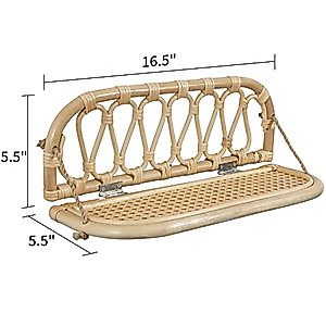 Mazjoaru Wall Shelves Rattan Shelf 16.5inch Handmade Boho Wall Decor Floating Rustic Decor for Bathroom Nursery Bedroom, Wall Mounted Natrual Rattan and Wood Storage Hanging Shelves