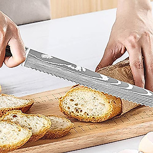 OWUYUXI Bread Knife, Professional Bread Knife 8 Inch, Serrated Knife Made of Japanese Aus-10v Super Stainless Steel, Ultra Sharp Cake Knife with Gift Box, Slicing Knife.