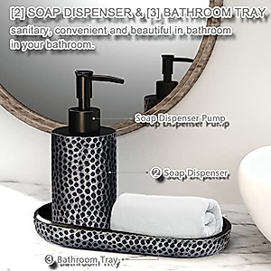 LKKL Bathroom Accessory Set-7 Pcs Bathroom Accessories Set with Bathroom Trash Can, Soap Dispenser Set,Bathroom Tray,Bathroom Canister for Qtip Holder, Toothbrush Holder,Tumbler,Soap Dish-Silver