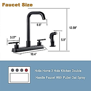 HOTIS HOME Kitchen Faucet with Sprayer, Matte Black 3 Or 4 Hole Kitchen Faucet, Stainless Steel Kitchen Faucets for Sink 3 Hole, High Arc 360 Swivel 2 Handle Kitchen Sink Faucet