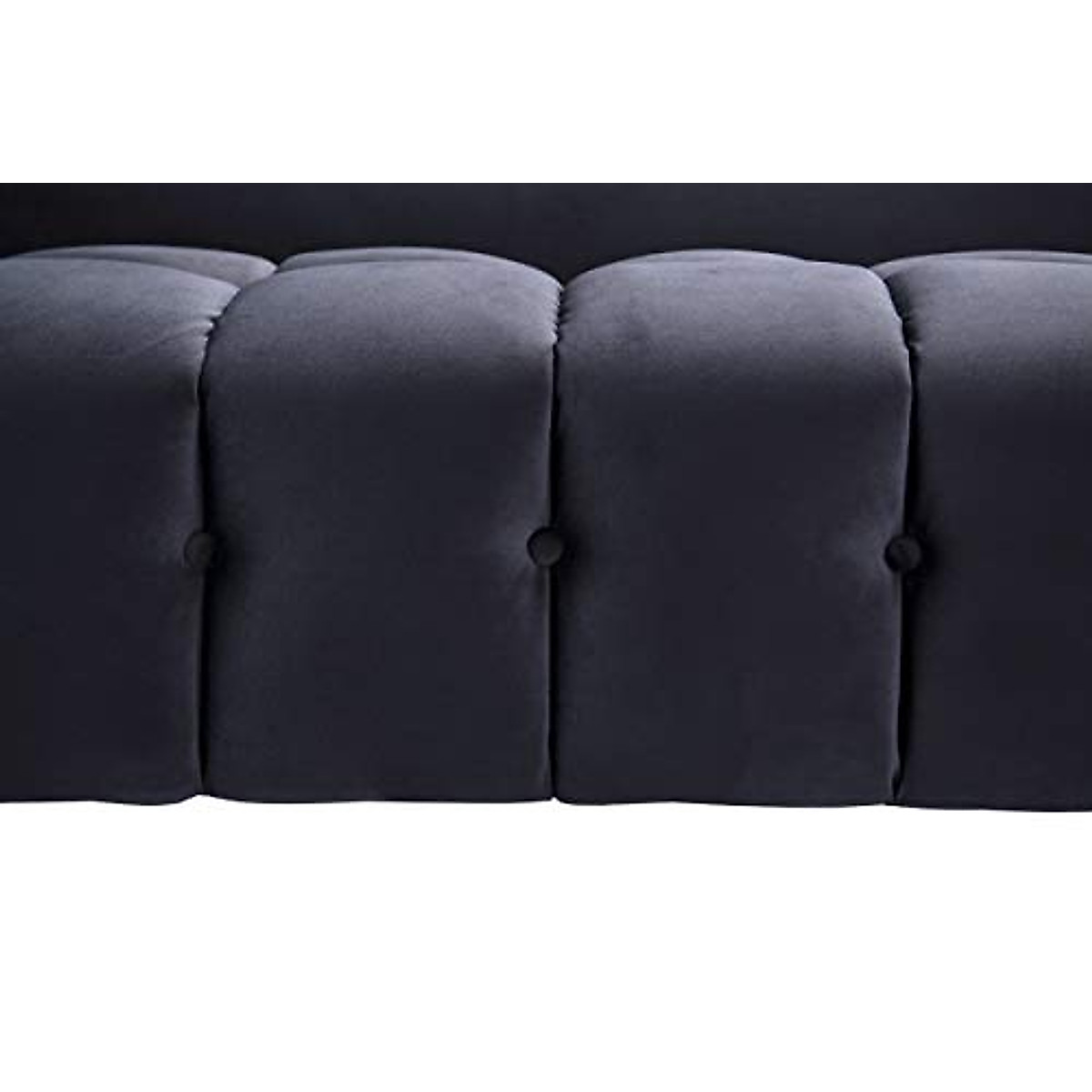 Iconic Home Julia Sofa Velvet Upholstered Channel-Quilted Button Tufted Cushion Shelter Arm Design Espresso Finish Gold Tip Wood Legs Modern Contemporary, Black