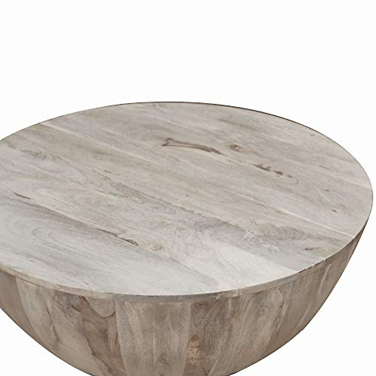 The Urban Port 12-Inch Height Round Mango Wood Coffee Table, Subtle Grains, Distressed White