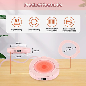 Coffee Mug Warmer, SAINSWIN Smart Coffee Cup Warmer for Desk with Settable Heat Preservation Time,Electric Beverage Warmer with TEM/TIME Display for Coffee, Milk, Tea and Hot Chocolate (Up to 149℉)