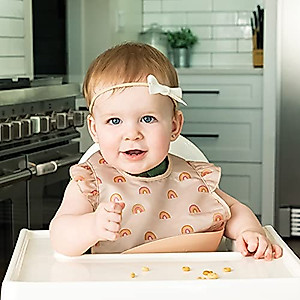 Tiny Twinkle Silicone Pocket Bibs - Waterproof Bibs Babies, Food Catching, Mess-Proof Bibs for 6-24 Months Old Baby Boy and Girl, Toddlers, 2-Pack (Boho, Cinnamon)