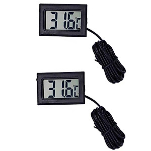 2PCS Digital LCD Temperature Monitor, 1M Cable with External Probe for Fridge Freezer Refrigerator Aquarium (Black Fahrenheit)