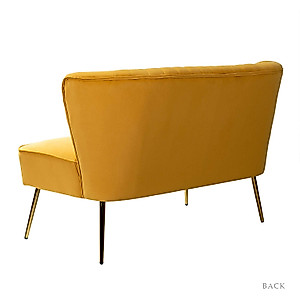 TINA'S HOME Contemporary Velvet Loveseat Sofa, Upholstered Loveseat Couch with Golden Metal Legs, Small Tufted 2-Seat Sofa Armless Love Seat for Living Room, Bedroom, Apartment Small Spaces, MUSTARD