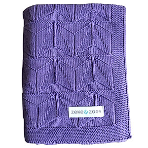 Zeke and Zoey Soft 100% Cotton Knit Purple Baby Blanket for Girls or Boys – Unisex, for Infant, Newborn, Toddler and Kids for Crib, Stroller, Car, Receiving or Swaddle Blanket