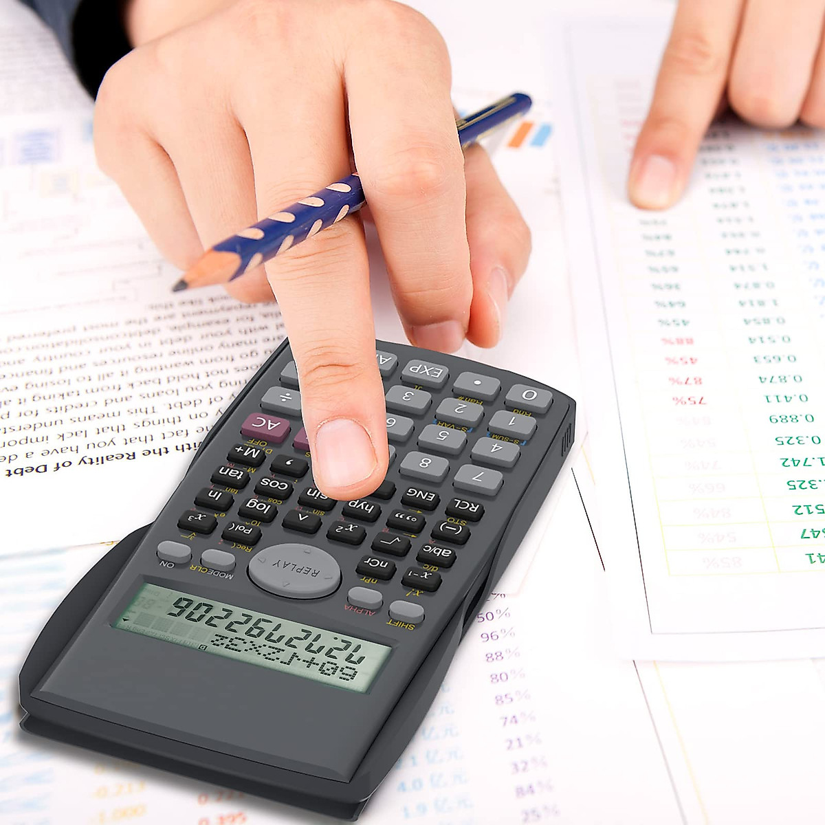 Helect 2-Line Engineering Scientific Calculator, Suitable for School and Business (Black)