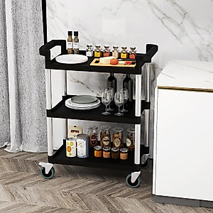 Toolsempire 3 Tier Rolling Utility Cart, Utility Cart with Lockable Wheels, Heavy Duty Tool Trolley Metal Utility Cart Service Cart for Kitchen, Office, Restaurant, Home