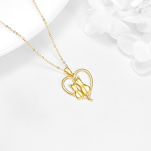 KECHO Gold Cat Necklace for Women 14K Gold Love Heart Cat Pendant Necklace Fine Gold Cats Jewelry Christmas Gifts for Girlfriend Mother Her (A style-double cat necklace)
