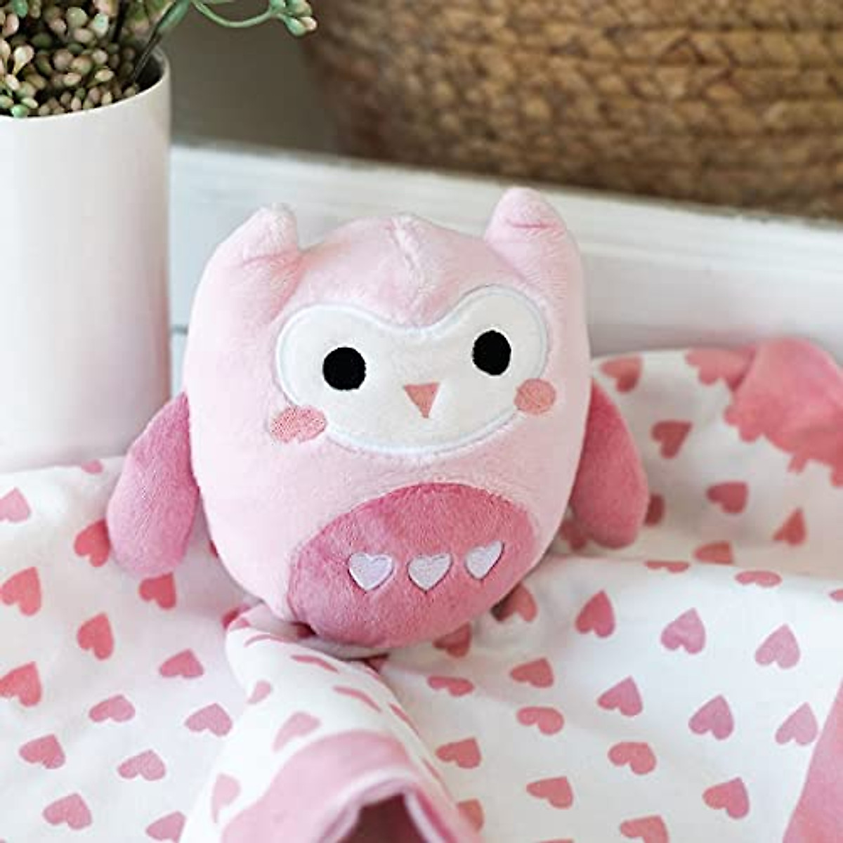 SONA G DESIGNS Baby Lovey Custom Personalized with Name Plush Security Blanket - Narwhale - Elephant - Owl for Infants Babies Toddlers Newborns (Pink Owl with Embroidered Name)