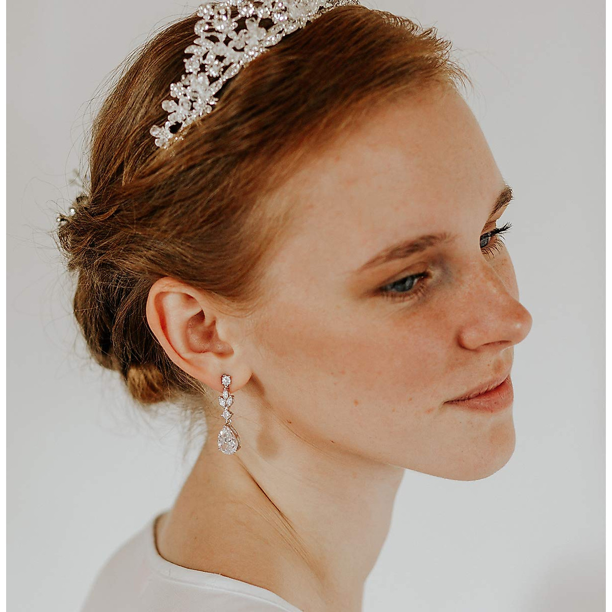 SWEETV Teardrop Wedding Earrings for Women,Bridesmaids,Brides -Rhinestones Earrings for Bridal,Prom,Formal-Silver