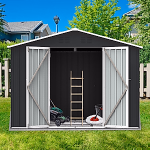 Zevemomo 8 x 6 ft Outdoor Storage Shed, All Weather Metal Shed with Metal Foundation & 2 Lockable Doors, Tool Shed Outdoor Storage for Garden, Patio, Backyard, Lawn, Black