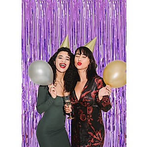 Shiny Light Purple Fringe Curtain - 2pcs 3.2ft x 8.2ft Metallic Tinsel Foil Party Streamers | Photo Booth Backdrop Props for Birthday Wedding Bridal Shower Baby Shower Bachelorette Party Decor