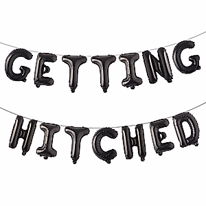 16" Getting Hitched multicolor Bachelorette, Wedding, Bridal Shower Party Balloon Letter Decorations Bridal Celebration Decoration banner party suppliers (GETTING HITCHED Black)