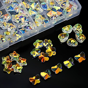 80 Pieces AB Crystal Beads Charms Butterfly Heart Star Flower Glass Crystal Beads Mixed Shape Loose Beads Crystal Pendants for Bracelets Necklace Earrings Jewelry Craft Making