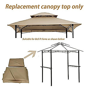 5FT x 8FT Grill Gazebo Replacement Canopy,Double Tiered Replacement Canopy Grill BBQ Gazebo Roof Top Cover Gazebo Replacement Canopy Roof (Beige)
