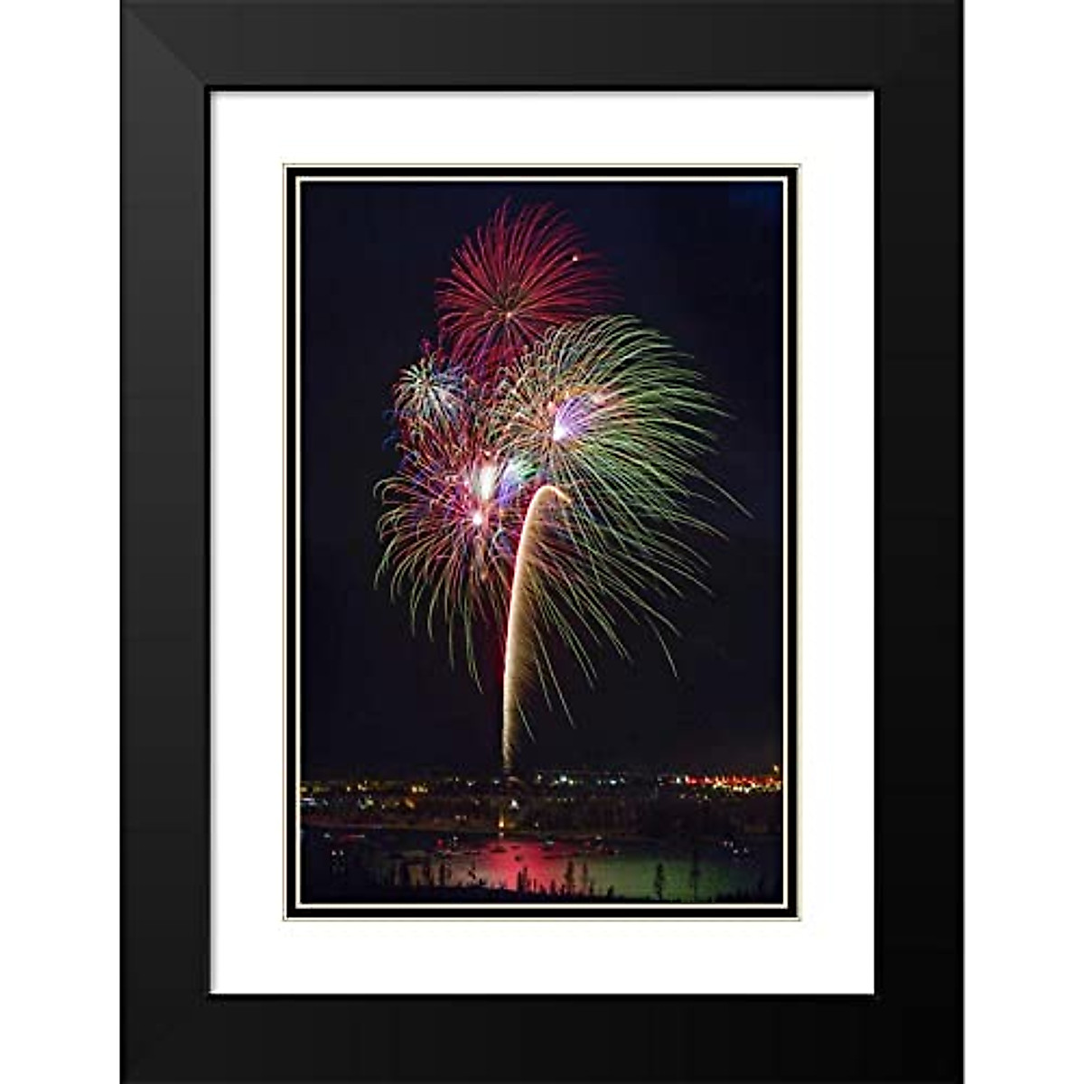ArtDirect Colorado, Frisco Fireworks Display on July 4th IV 13x18 Black Modern Wood Framed with Double Matting Museum Art Print by Lord, Fred