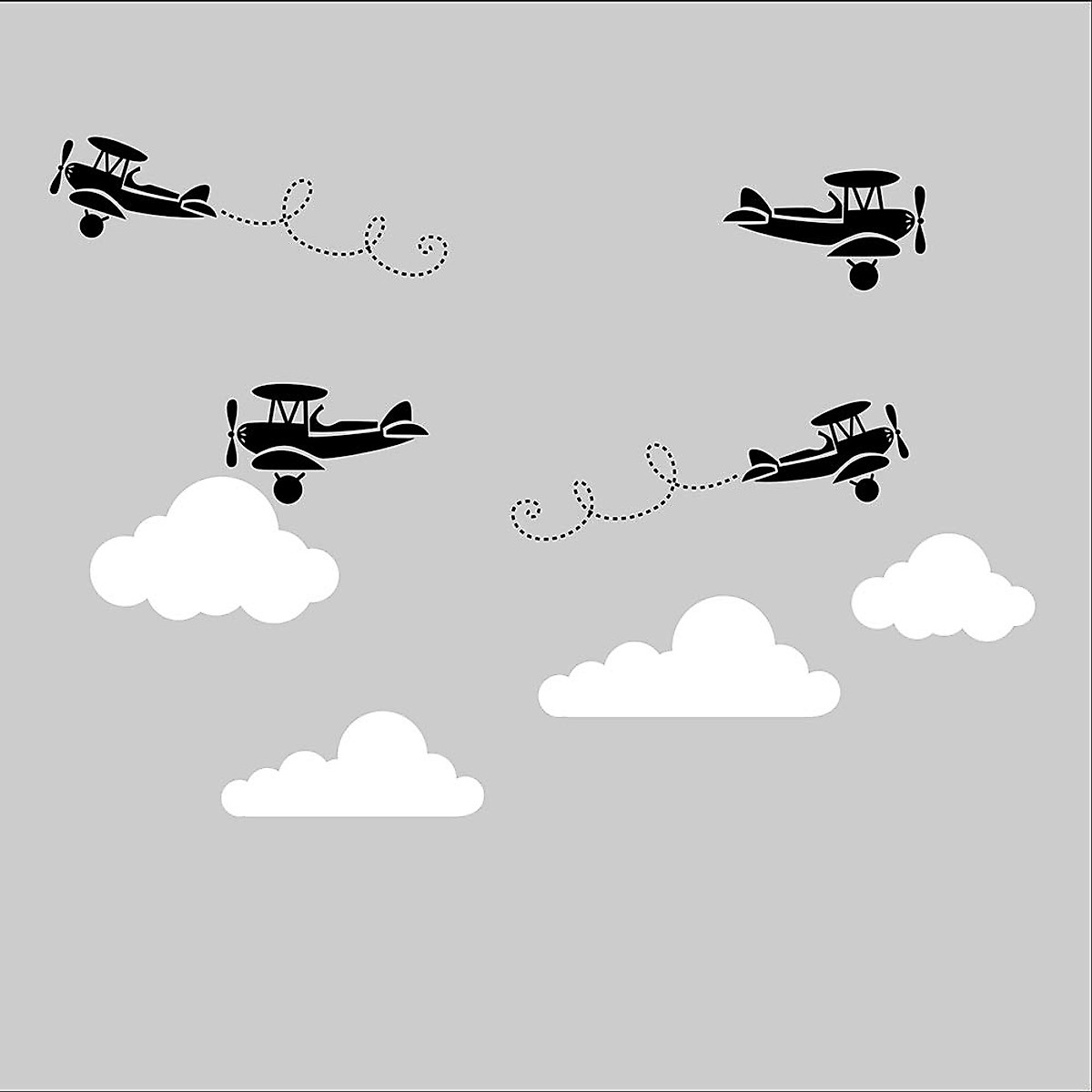 JUEKUI Airplane Wall Sticker Aircraft with Clouds Wall Decal for Baby Boys Bedroom Decoration Fighter Airplane Wall Decor WS65 (Black and White)