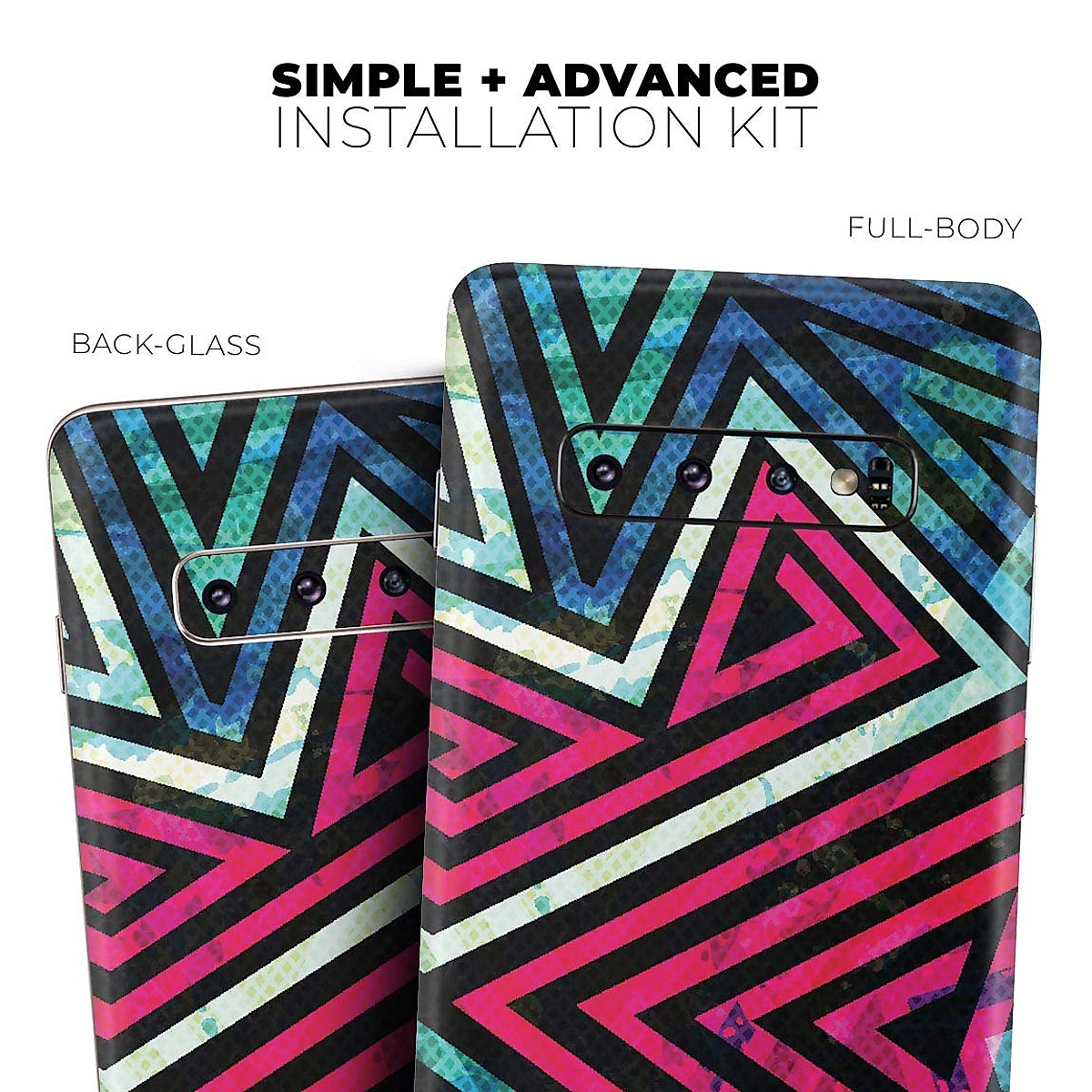 DesignSkinz Grungy Neon Triangular Zig Zag Shapes Protective Vinyl Decal Wrap Skin Cover Compatible with The Samsung Galaxy S20 (Screen Trim & Back Glass Skin)