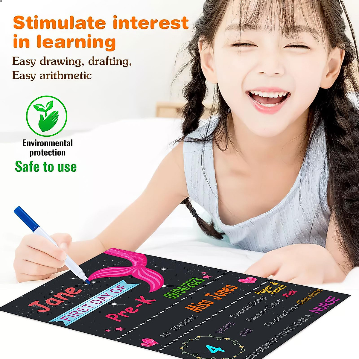 Reusable First Day of Preschool Sign, First Day of School Board, Back to School Board, 10 x 12 Inch Double-Sided 1st Day & Last School Sign for Kindergarten