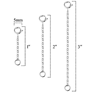 3 Pcs 925 Sterling Silver Necklace Extenders for Women Durable Strong Removable Necklace Bracelet Anklet Extension for Jewelry Making(1 2 3 Inch, Silver)