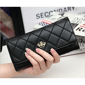 Todd Grace Fashion Ladies Purse Elegant Clutch Crown Wallet Long Wallet Leather Wallet (black)