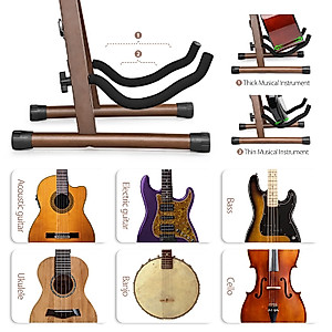 Wooden Guitar Stand, Acoustic Guitar Stand, Electric Guitar Stand, Guitar Stand Floor for Ukulele/Cello/Mandolin/Banjo Stand with Guitar Picks Holder