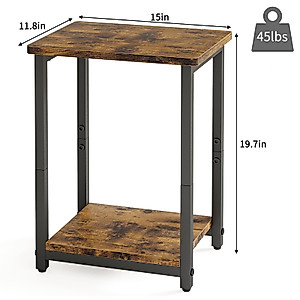 Fixwal Side Tables Set of 2, 2-Tier Small End Table Sofa Table Nightstand Bedside Table for Living Room, Bedroom, Office, Rustic Brown and Black